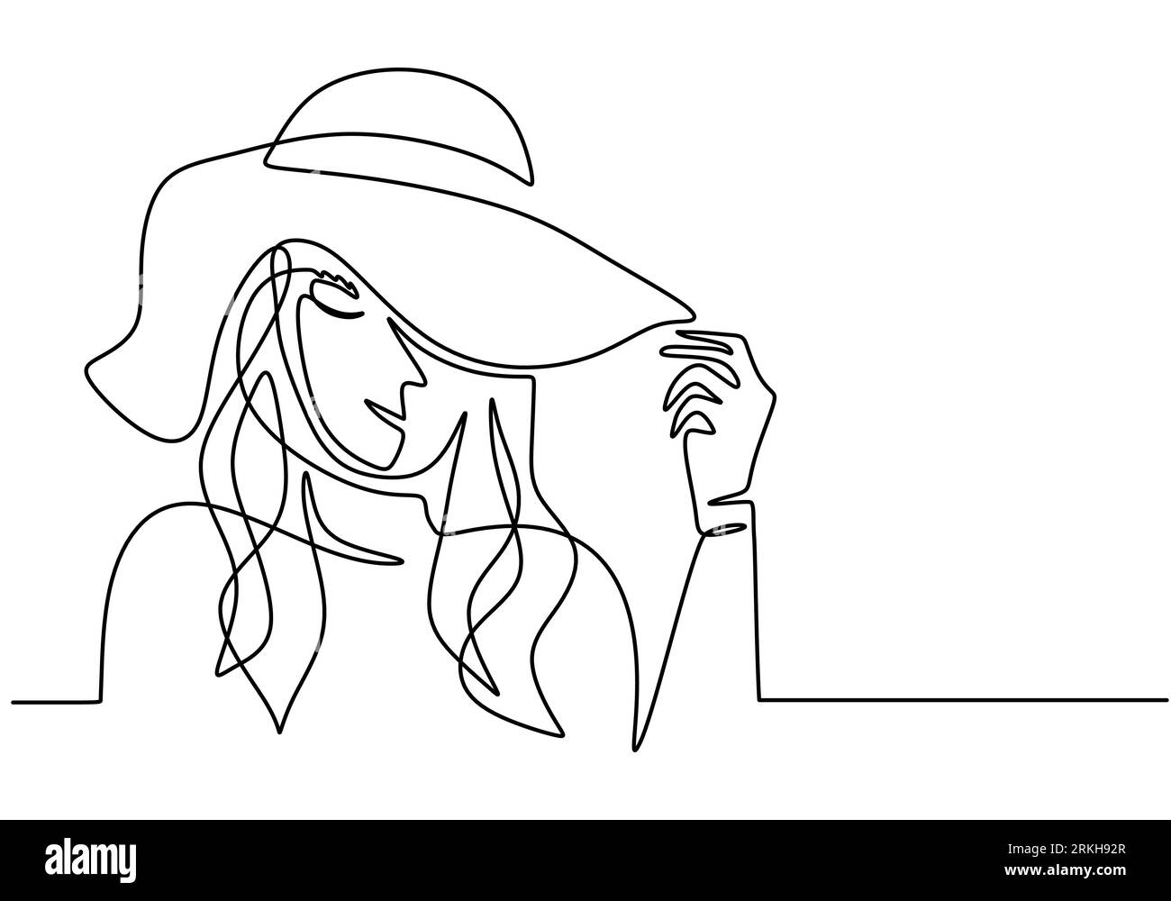 Woman In Hat One Continuous Line Art Minimalist Style Beauty Elegant