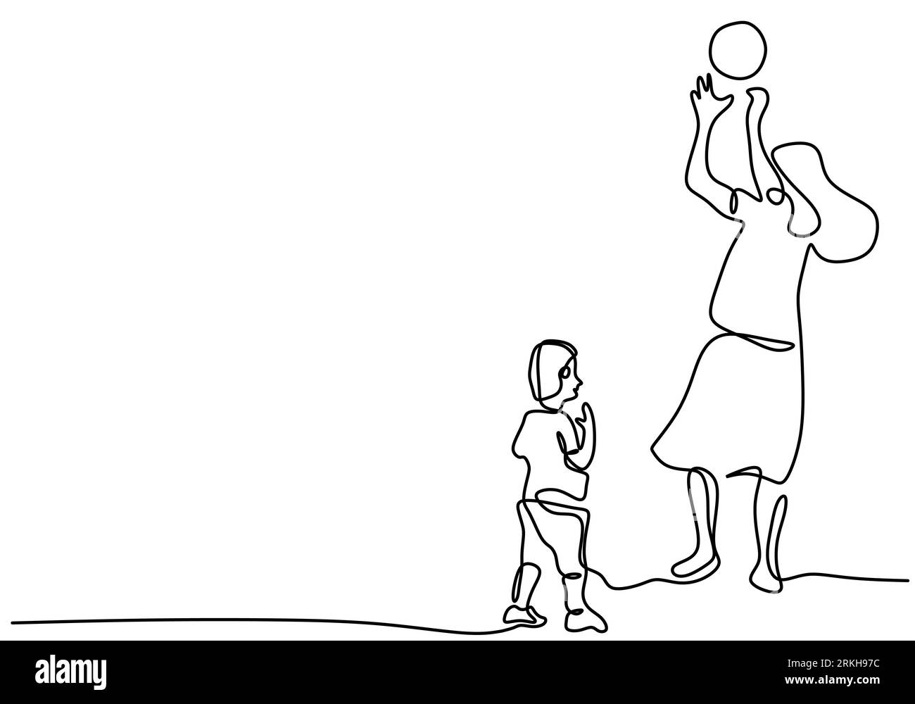 One continuous line drawing of young mather playing the ball with her ...