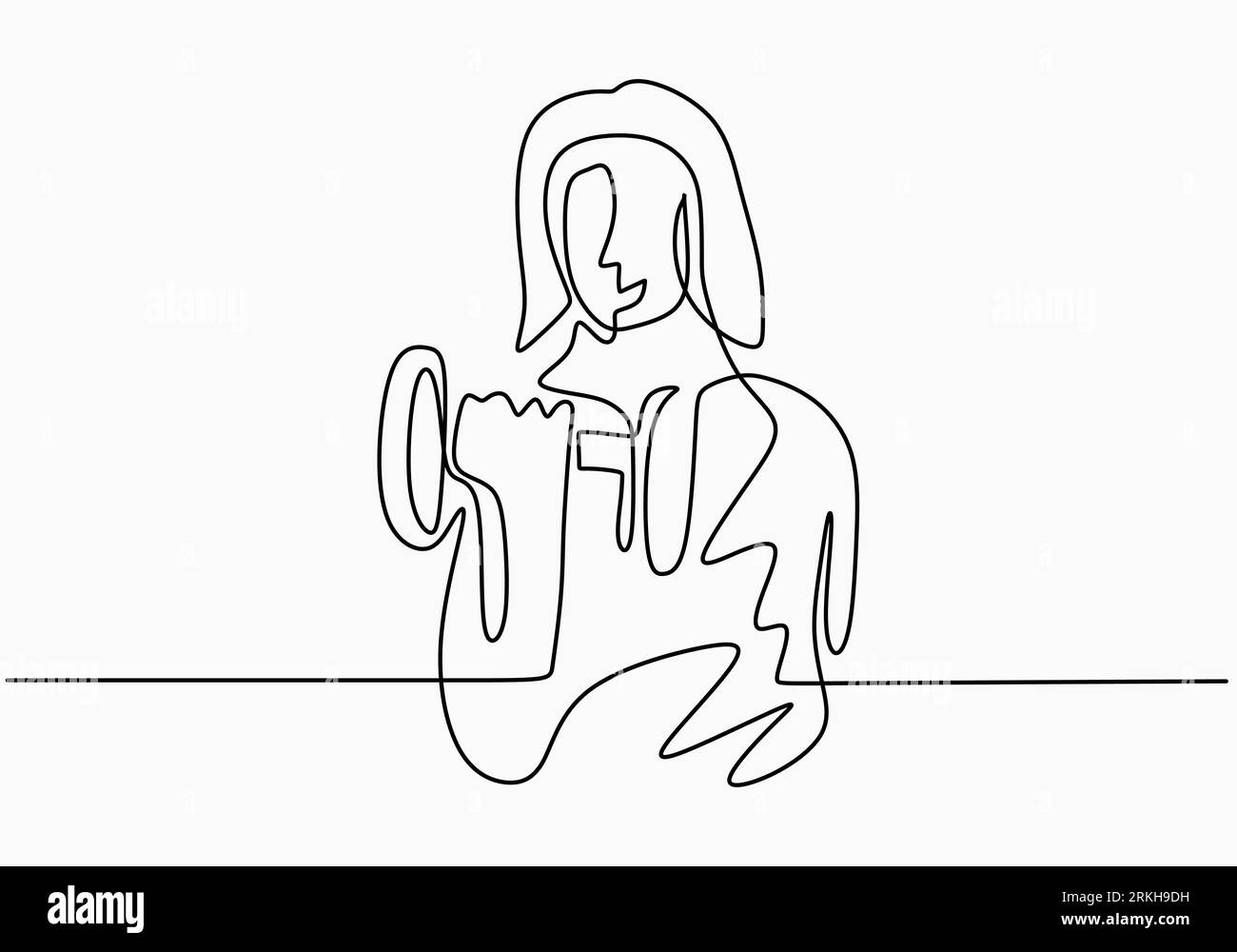 Continuous one line drawing of strong woman lifting weights. Young energetic girl exercise ...