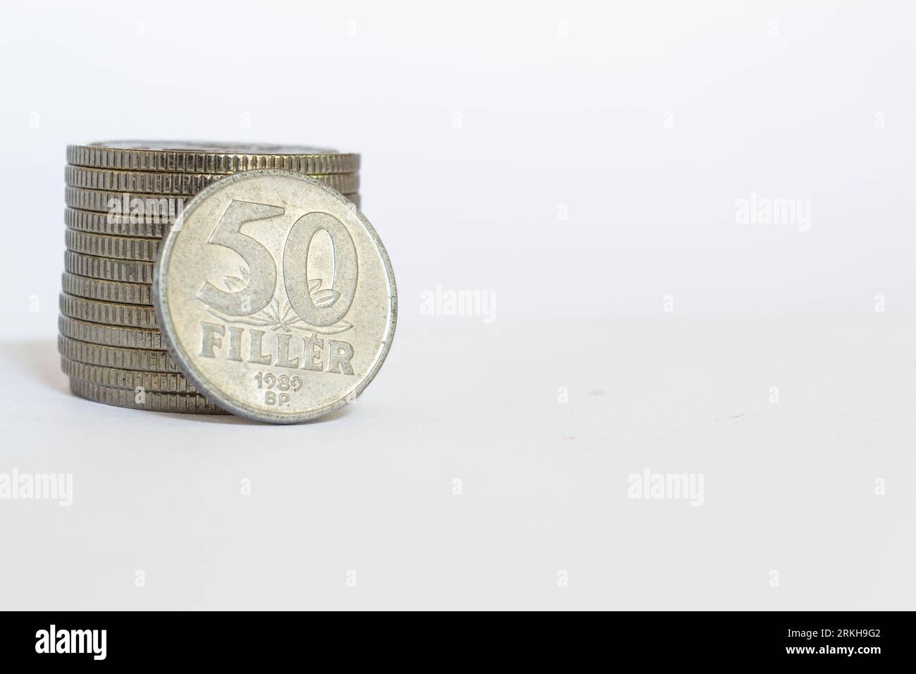 Close-up image of a Hungary People's Republic fifty filler coin on a ...