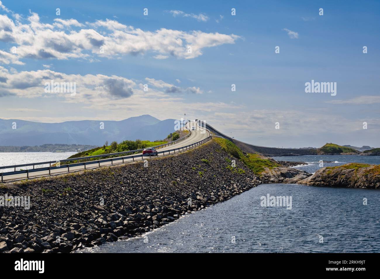Cars approaching Storseisundet Bridge (Storseisundbrua) on Atlantic ... Cars approaching Storseisundet Bridge (Storseisundbrua) on Atlantic ...