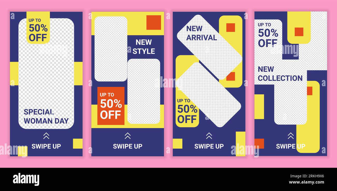 Set of 4 social media story layouts with blue, yellow and orange ...