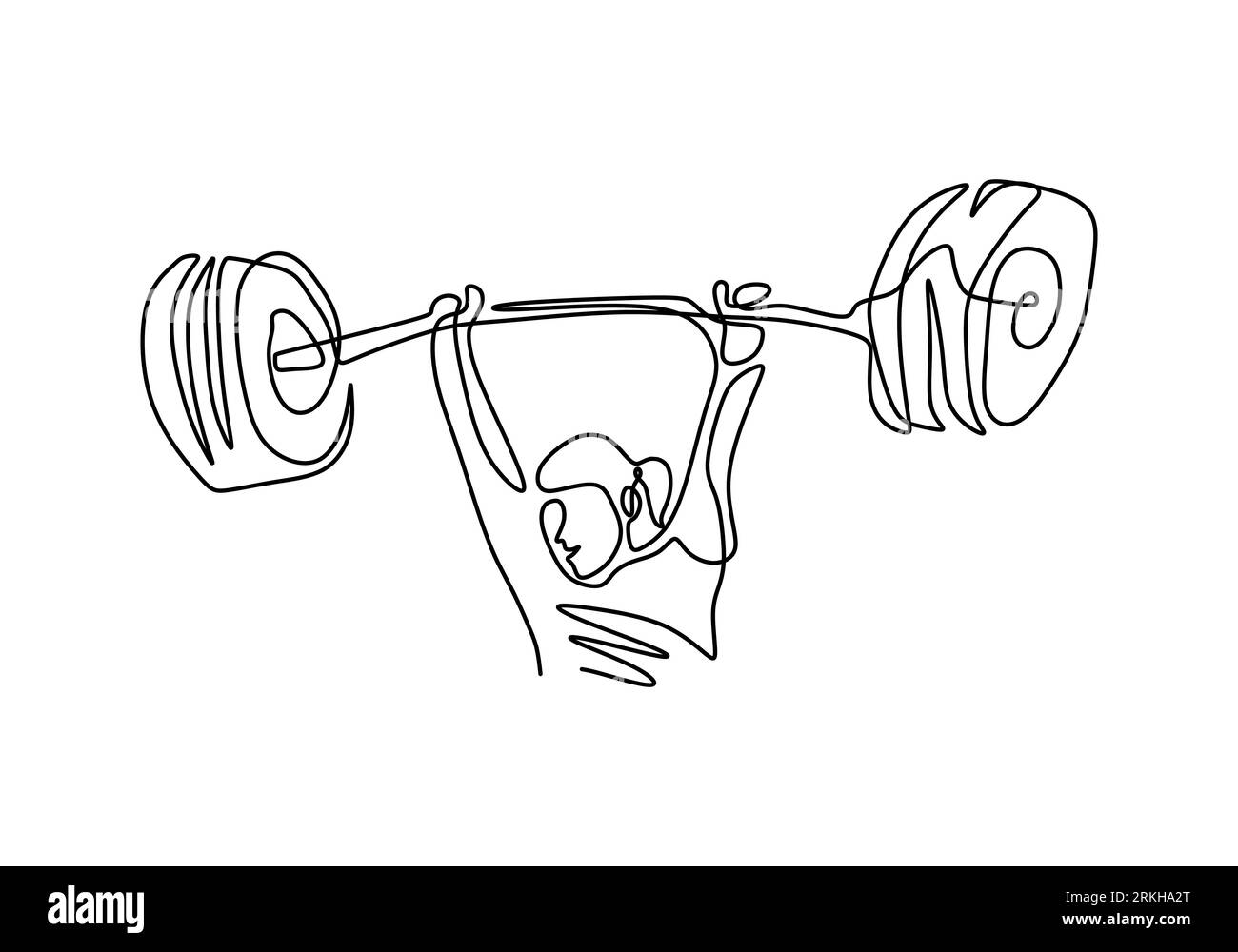 Continuous line drawing of young strong weightlifter woman preparing ...
