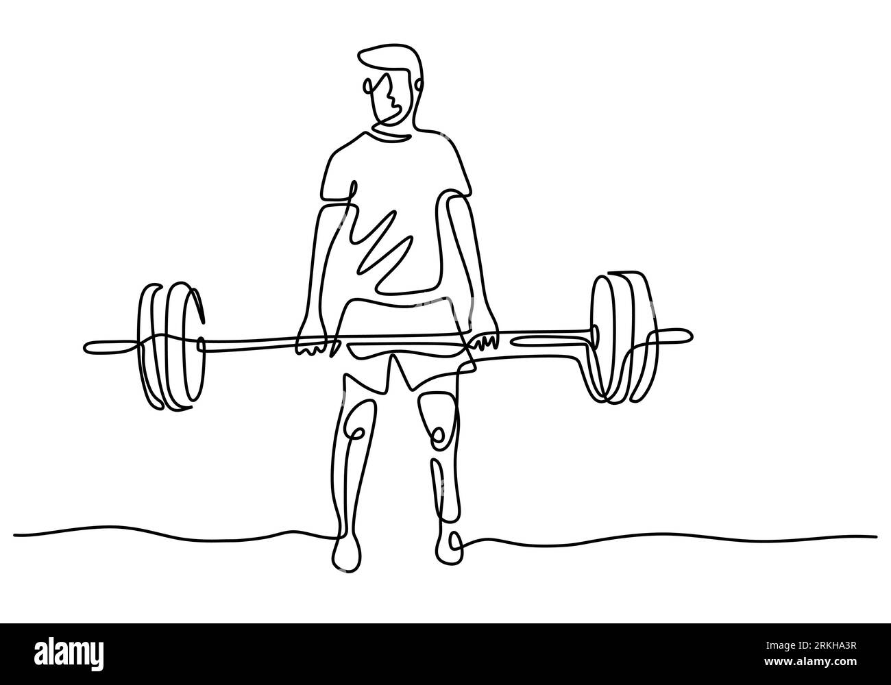 One continuous drawn weightlifter line art from the hand a picture of the silhouette. Weight ...