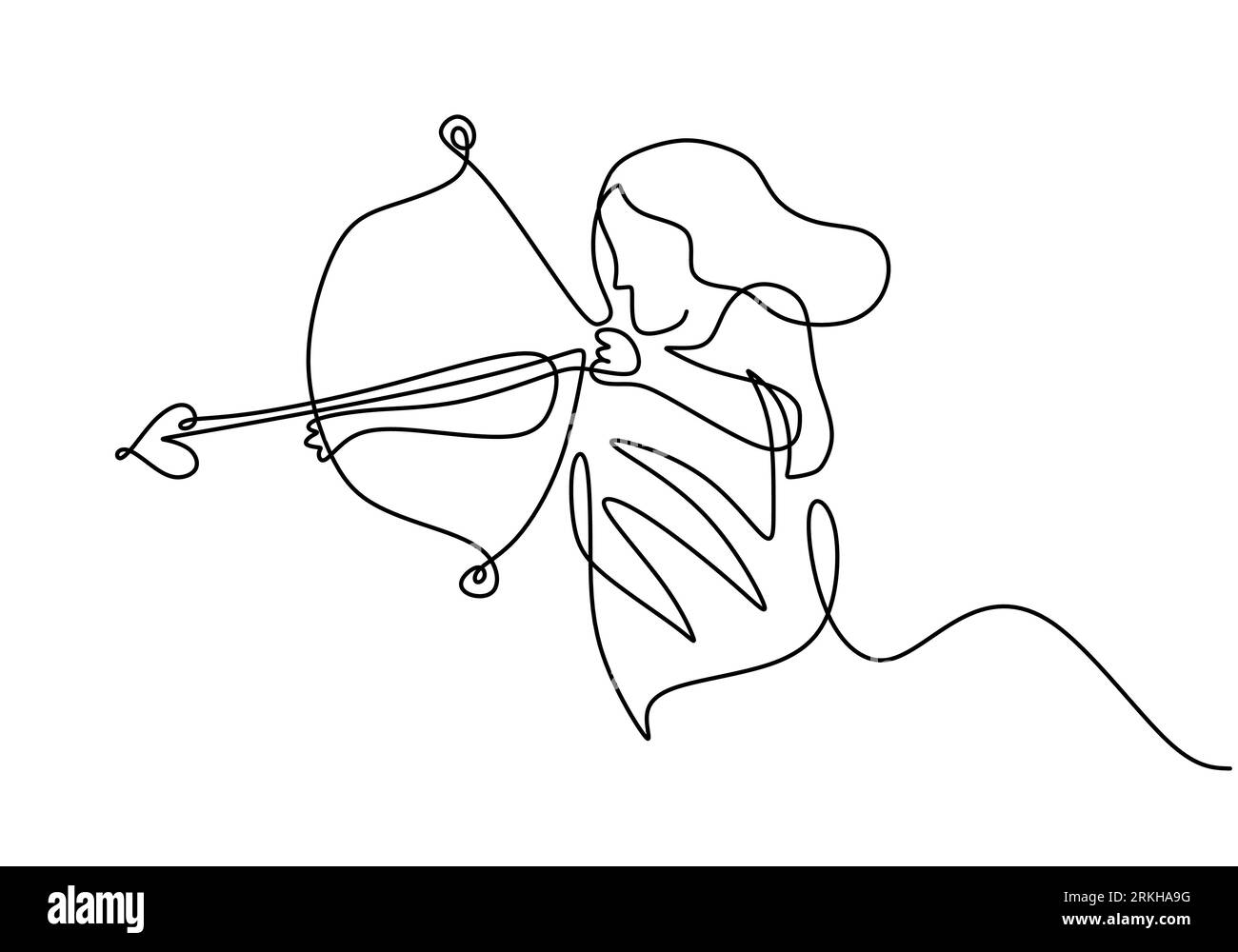 One continuous line drawing of young energetic archer woman pulling the ...