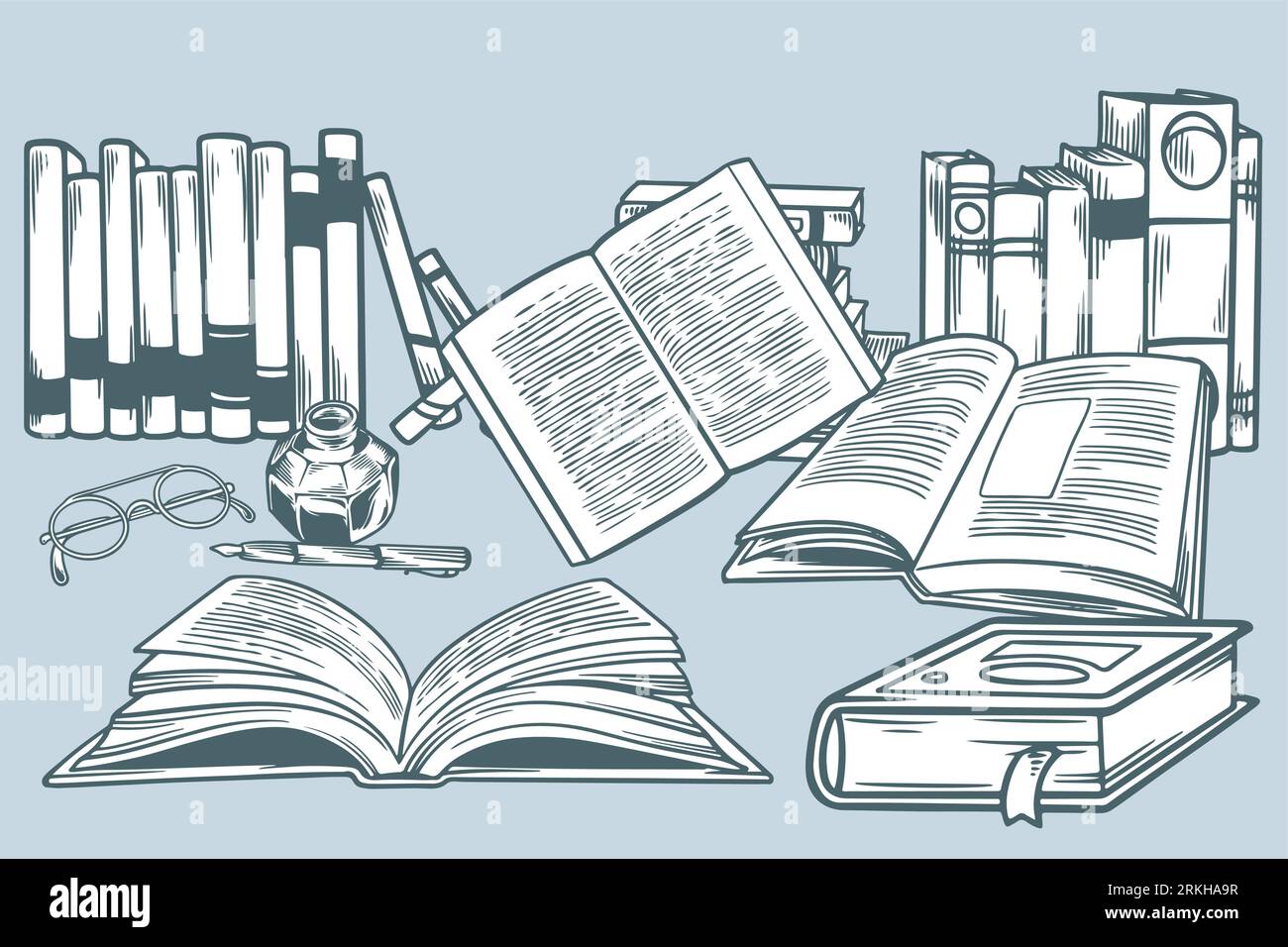 Set of hand drawn books in doodle style vector illustration. Doodle ...