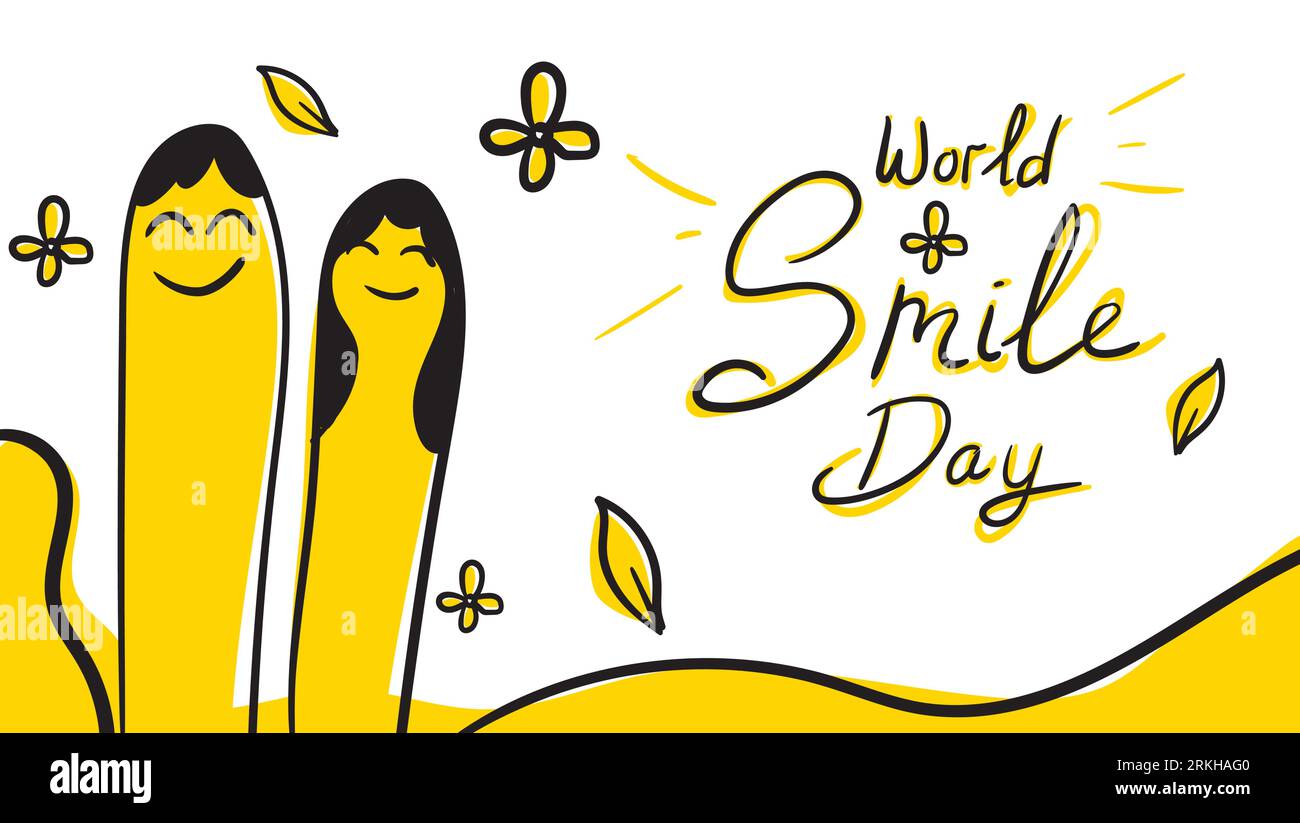 world smile day greeting card with men and girl flat illustration in ...