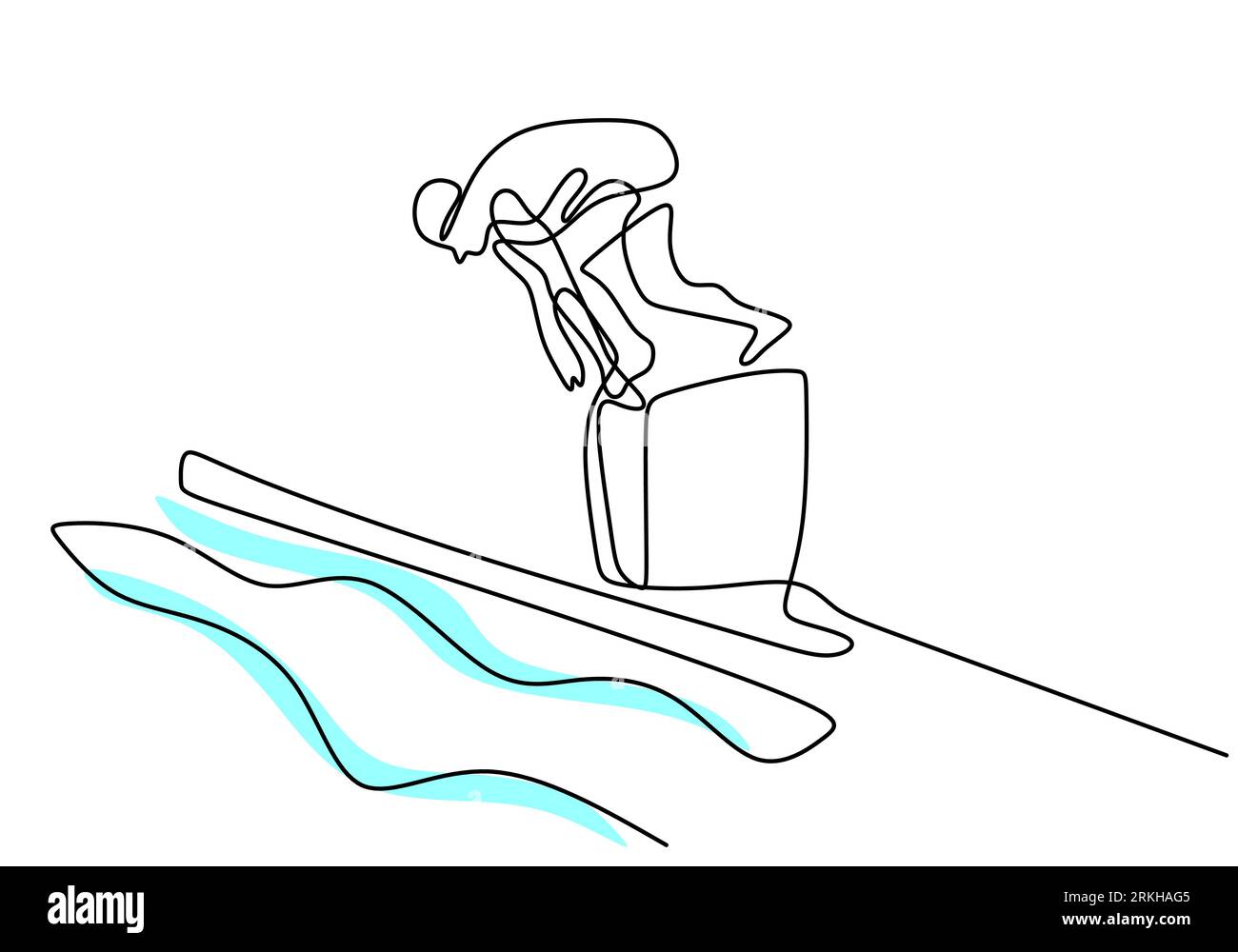 Continuous one line drawing of young sporty fit swimmer ready to jump ...
