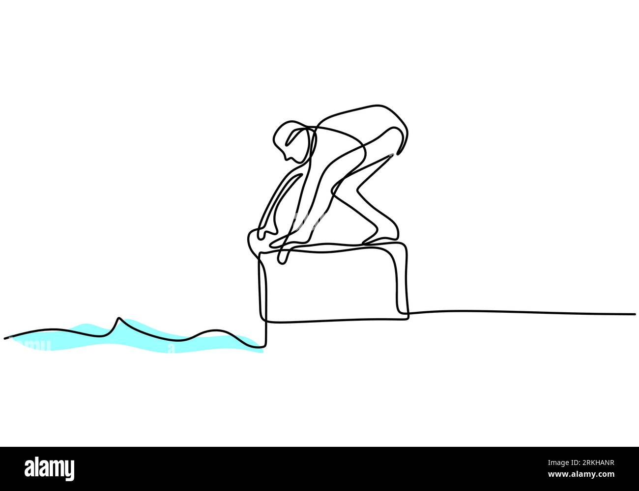 Continuous one line drawing of young sporty fit swimmer ready to jump ...