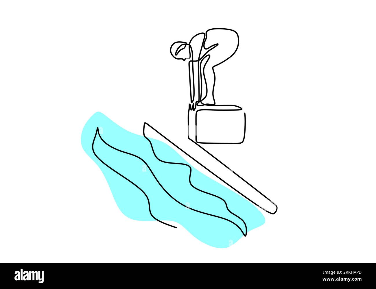 Continuous one line drawing of young sporty fit swimmer ready to jump ...