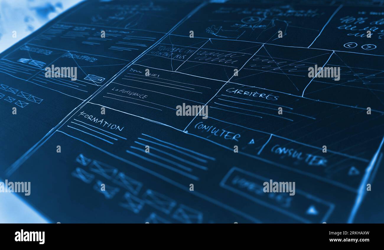 A close-up of UX design wireframes for a website Stock Photo - Alamy