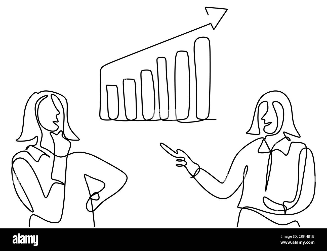 Continuous one single line drawing of two businesswoman giving ...