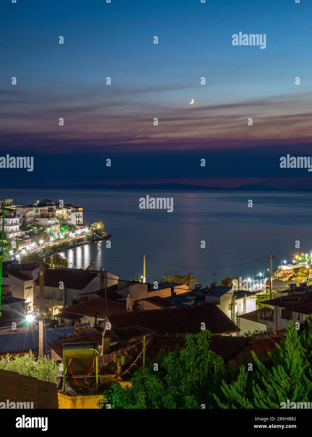 Village of Skala Marion by night, Thassos island, Greece Stock Photo ...