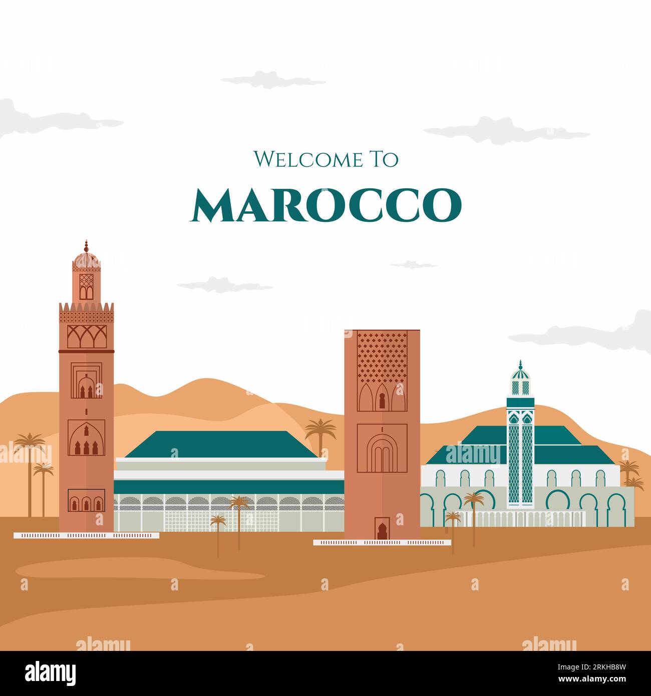 Colorful welcome to Morocco banner design. Morocco travel destination ...