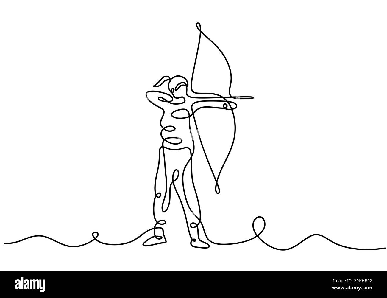 Continuous one line drawing of young energetic archer woman pulling the ...