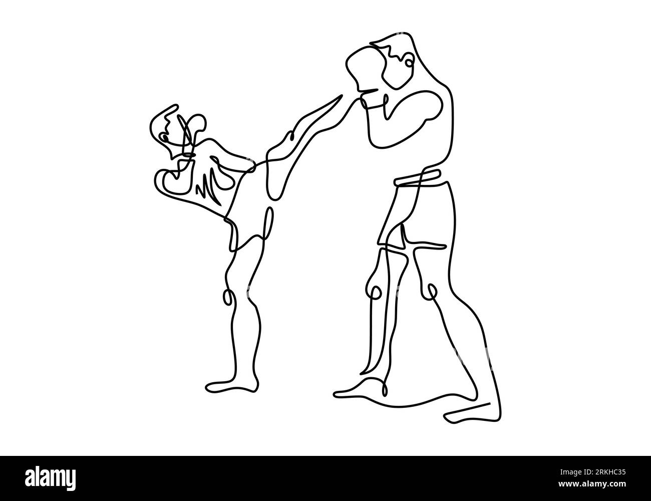 Continuous one line drawing of two man playing boxing isolated on white ...