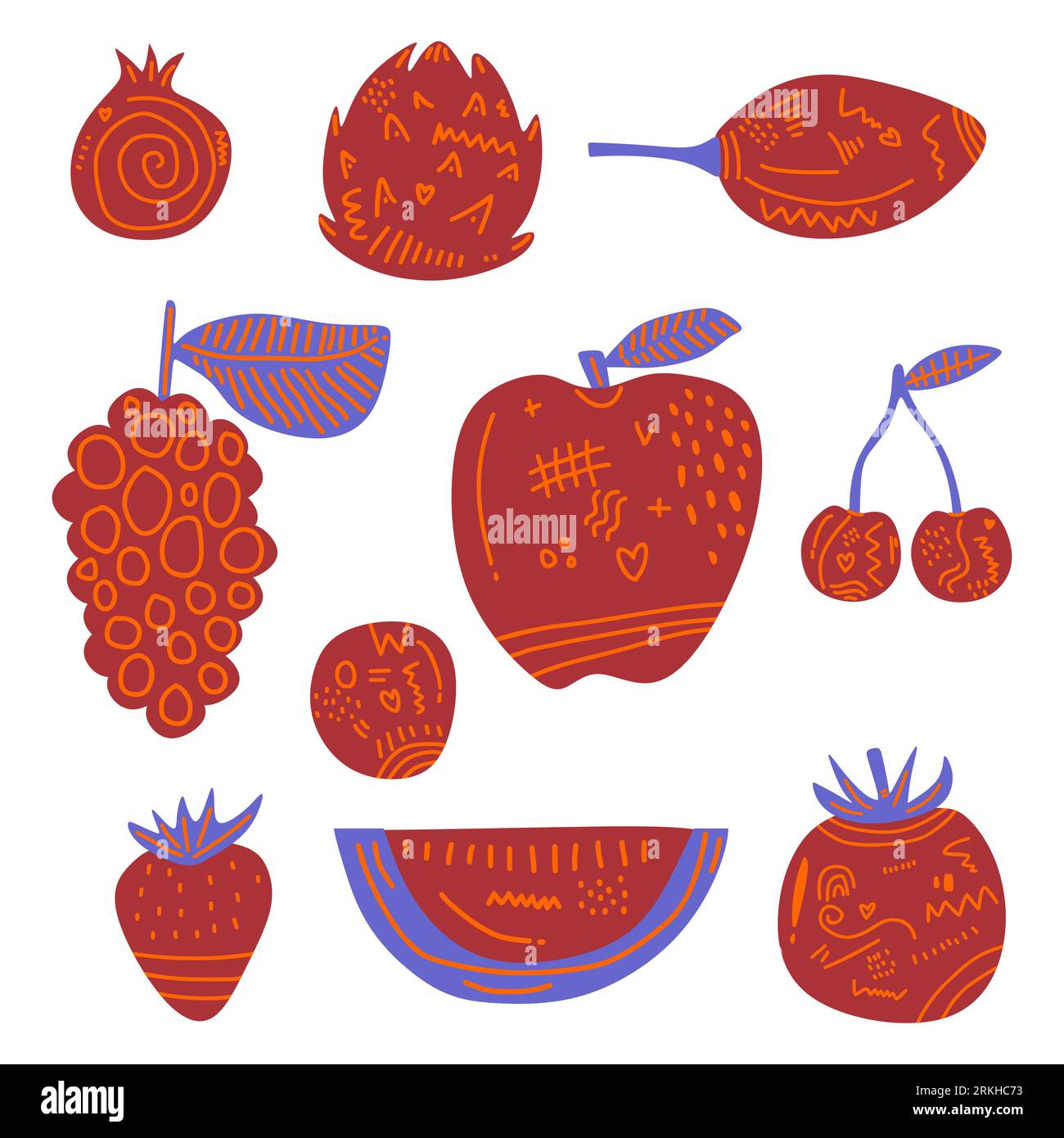 Sweet tropical fruits collection. Hand drawn fresh fruit such as ...