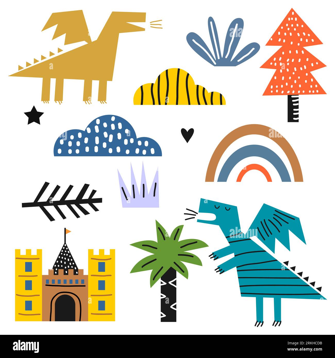 Cute happy monster set. Cute dragonfly dinosaur cartoon character with ...