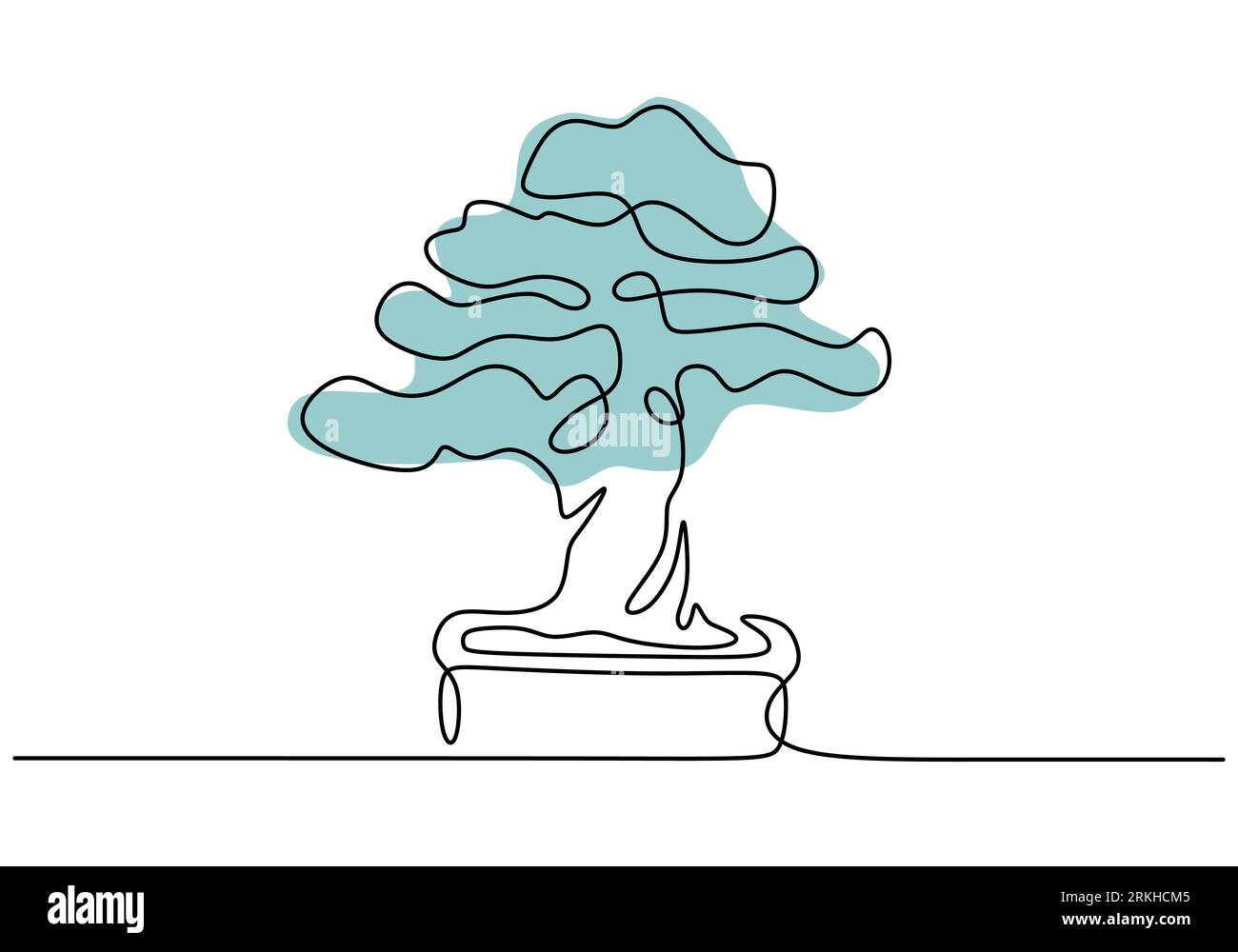 Continuous one line drawing tree in pot. Beauty and exotic miniature ...