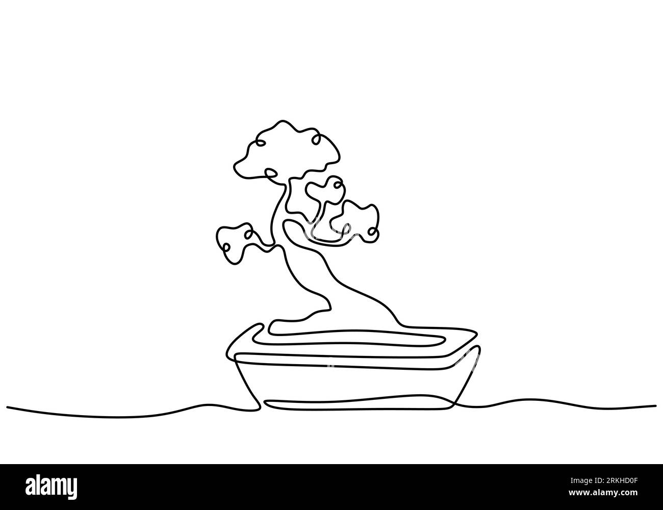 A bonsai tree in pot one continuous line drawing vector isolated on ...