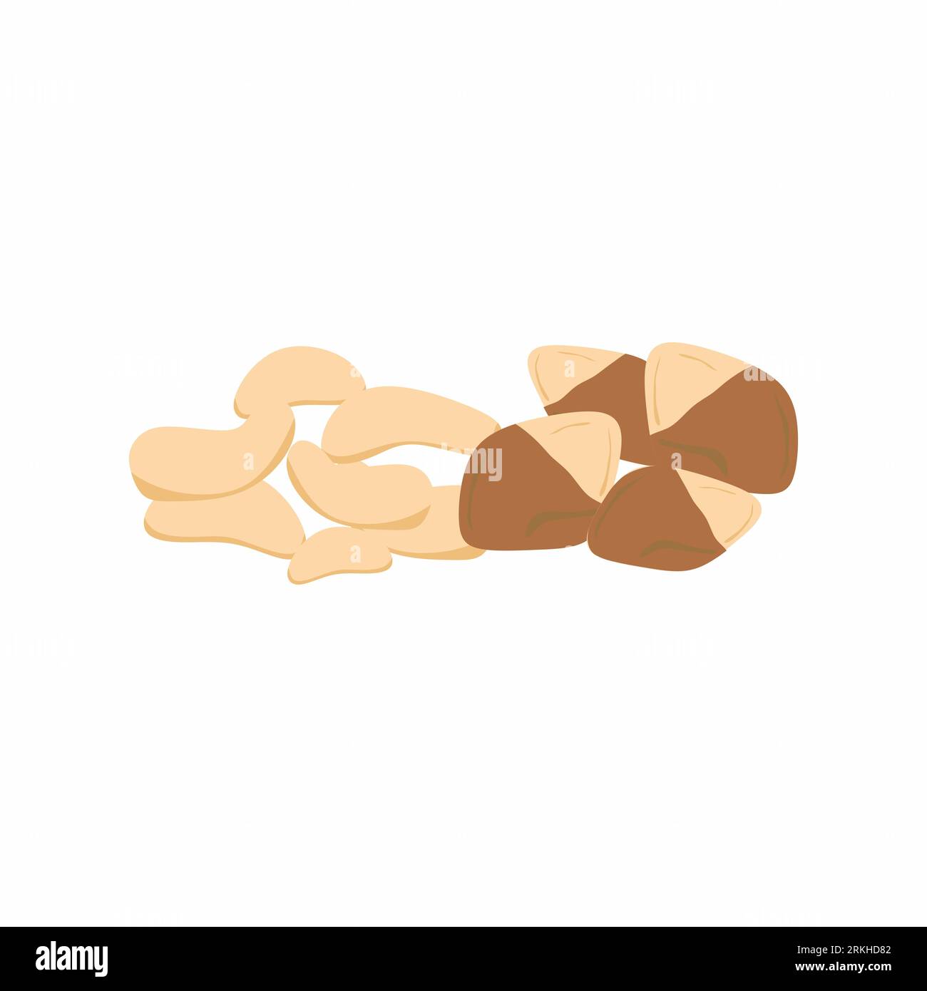 Roasted nut in shell isolated flat cartoon. A peeled and unpeeled food ...