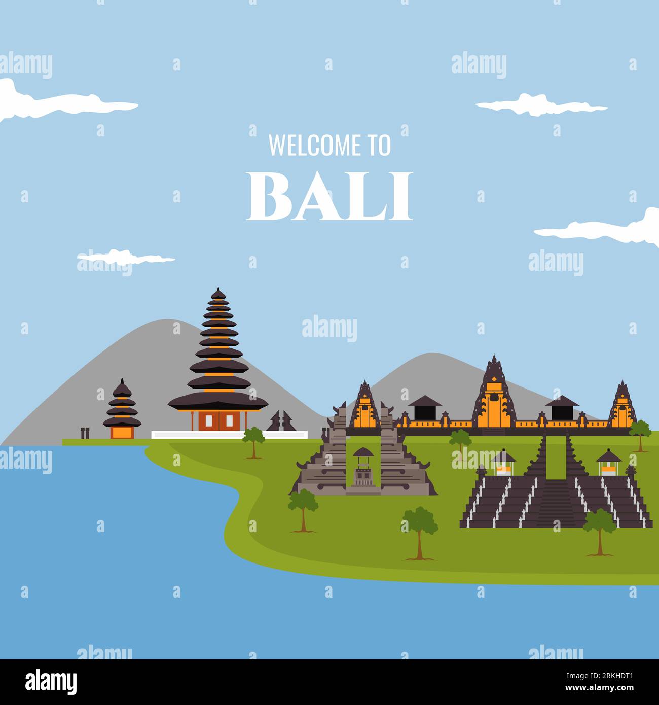 Welcome to Bali, Indonesia. Beautiful view with famous landmark ...