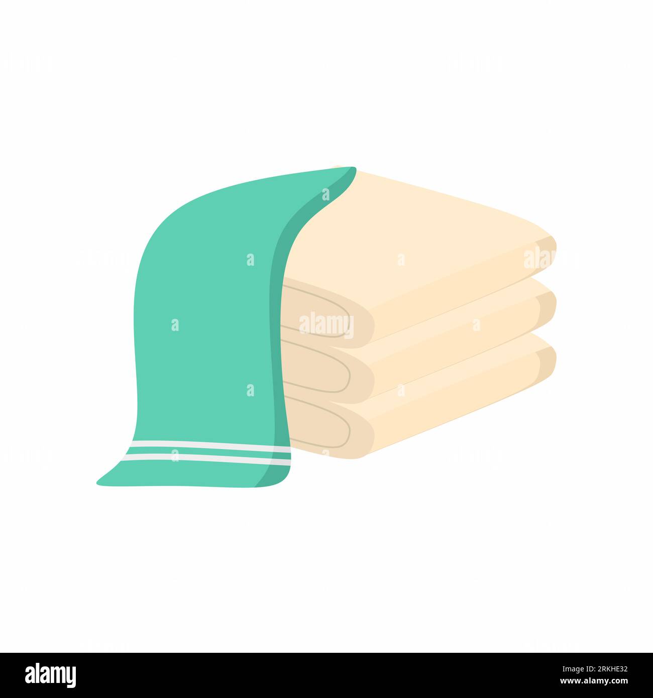 White bath towel icon cartoon style. Fluffy textile for wiping. A ...