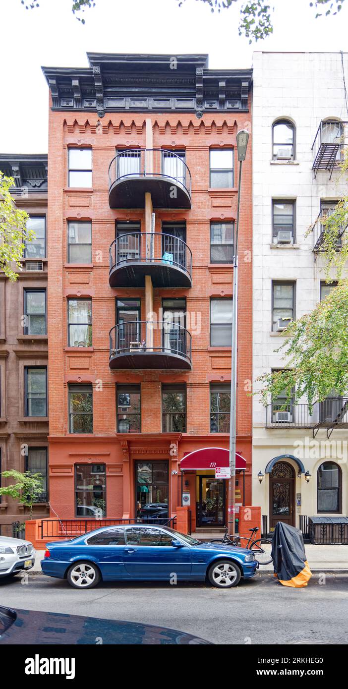 Steel balconies cling to the front of 171 East 74th Street, a slender ...