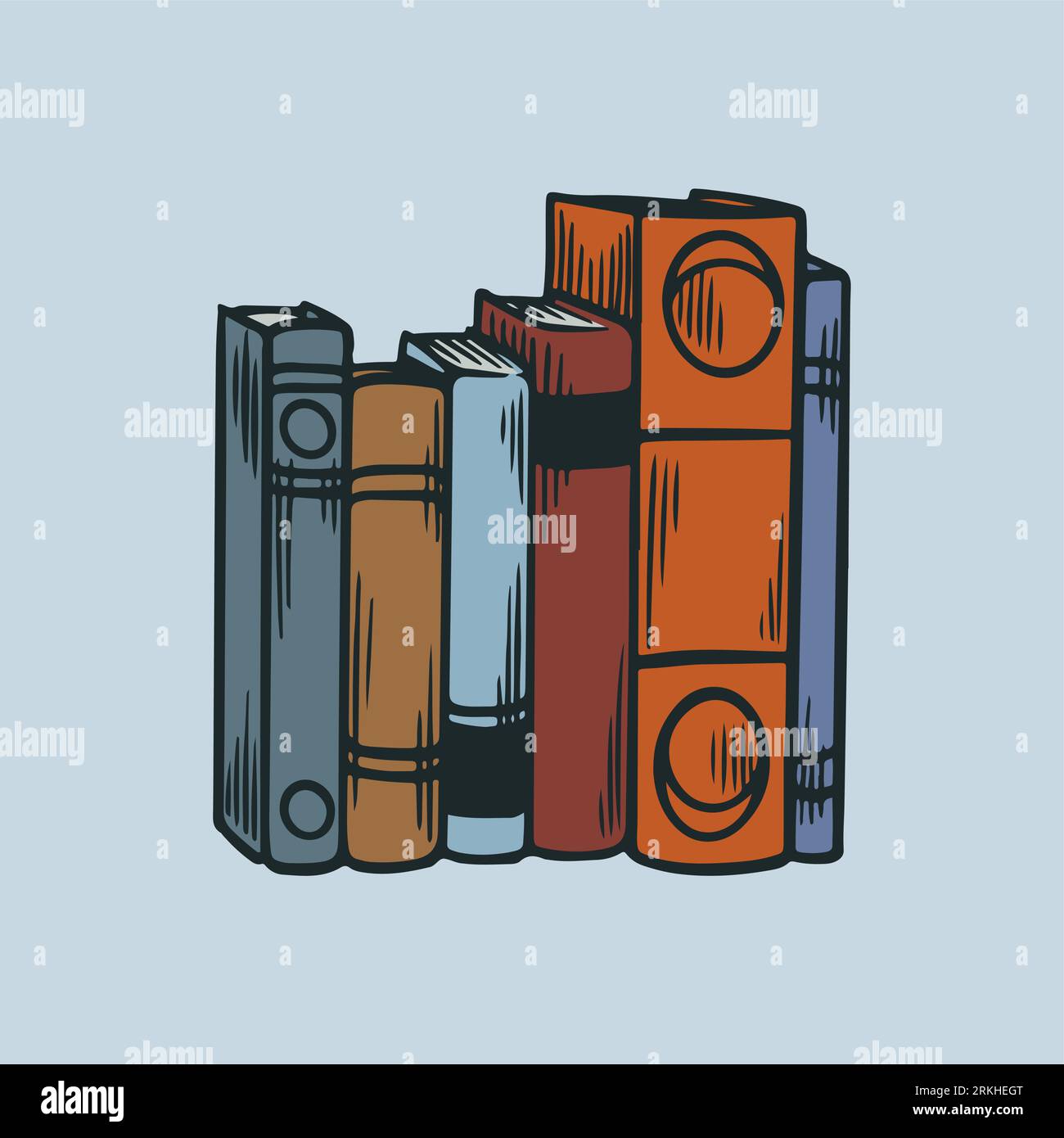 Pile of books. Stack of library books with hand drawn engraving sketch ...