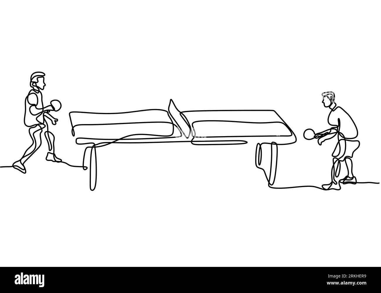 Continuous line drawing of young happy man table tennis player hit the ...