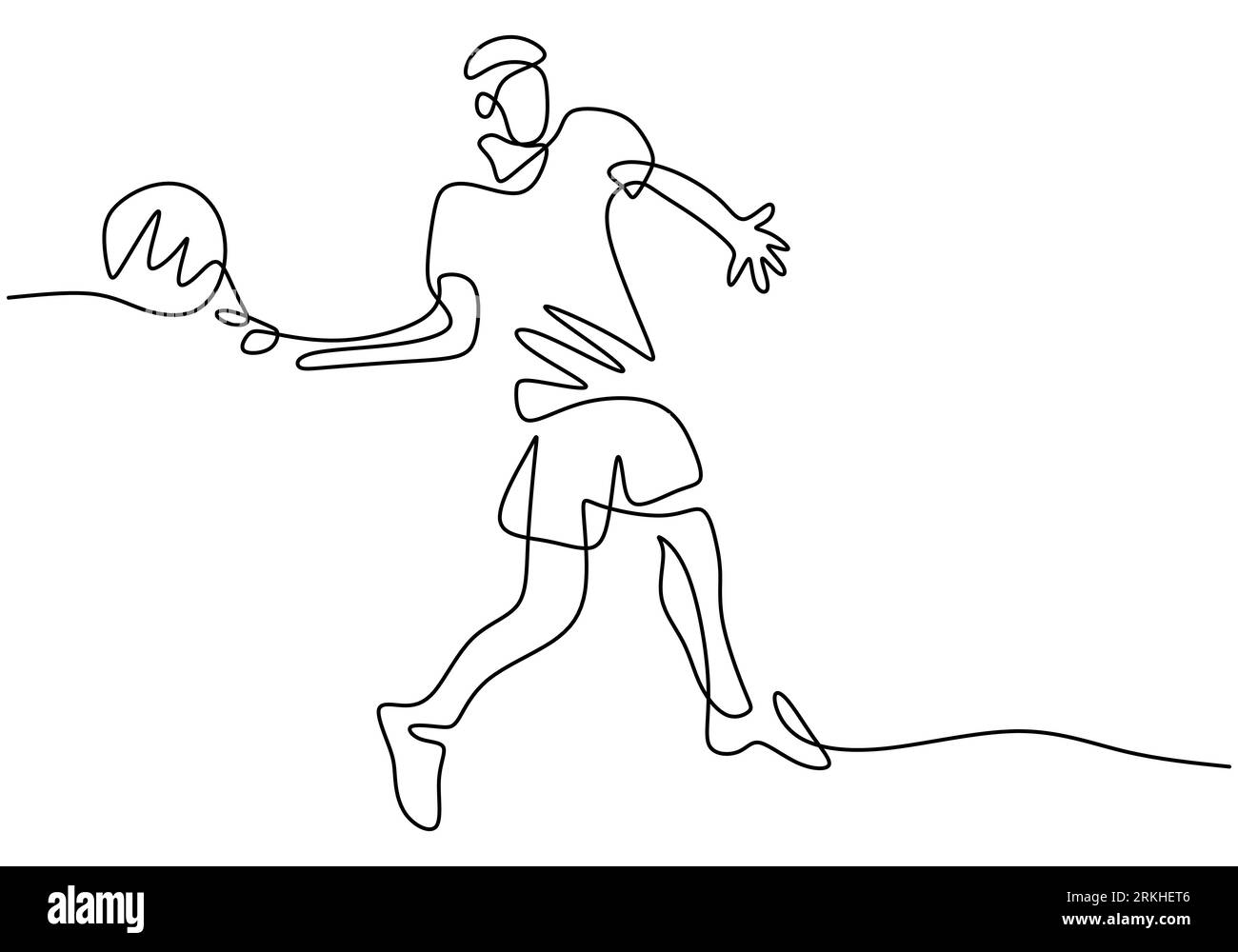 Continuous line drawing of man holding racket to playing tennis ...