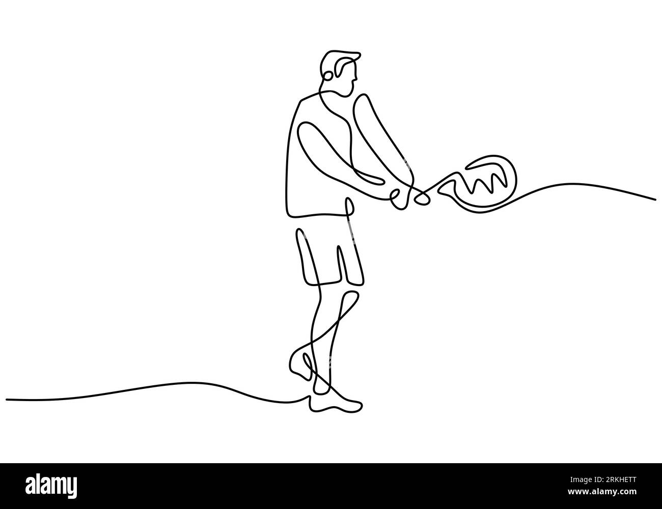 Continuous line drawing of man holding racket to playing tennis ...