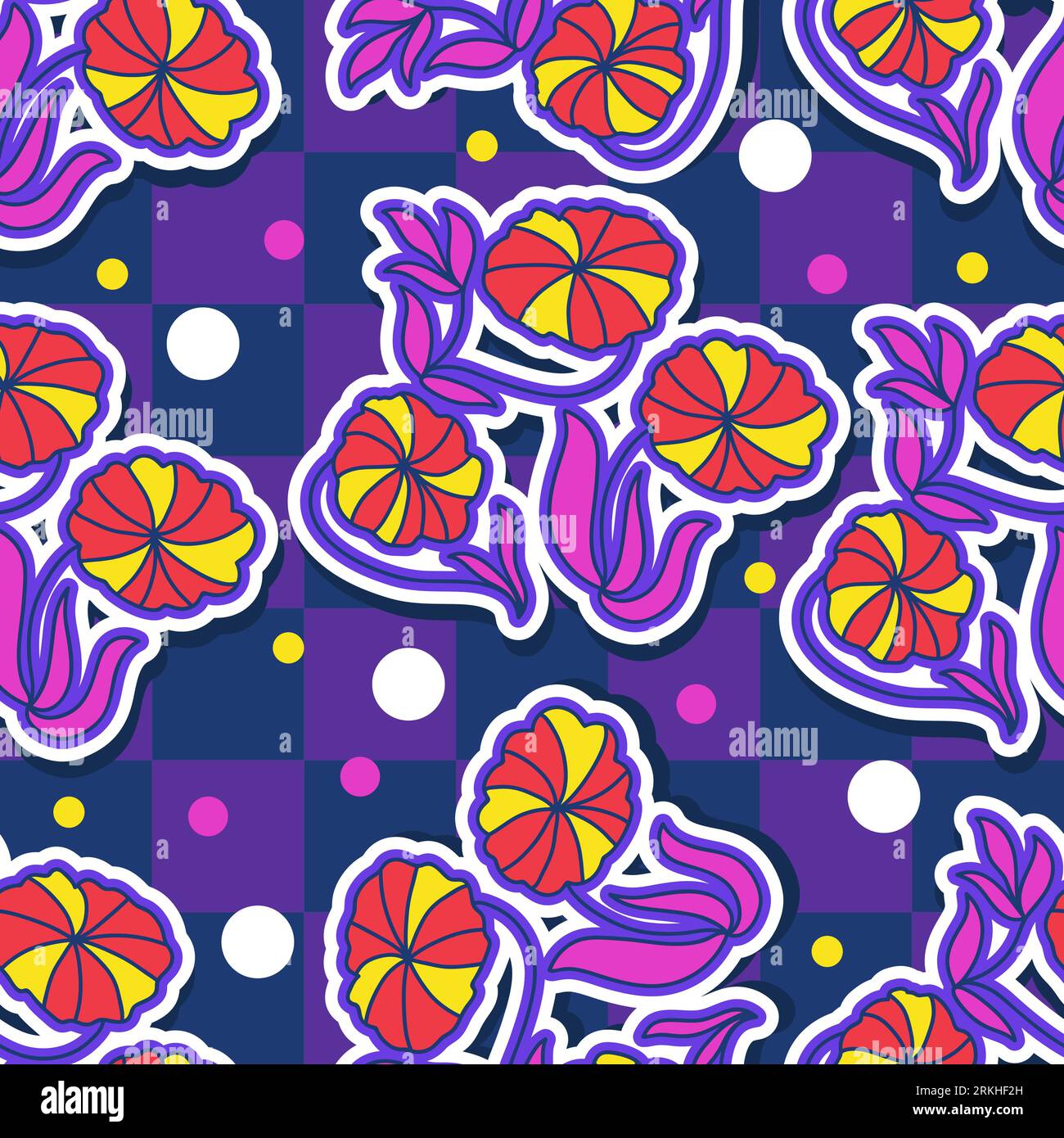 Seamless Floral Pattern in Retro 90s Style. Cute Botanical Contemporary ...