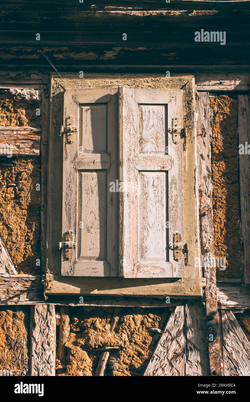 The image depicts a rustic barn window Stock Photo - Alamy