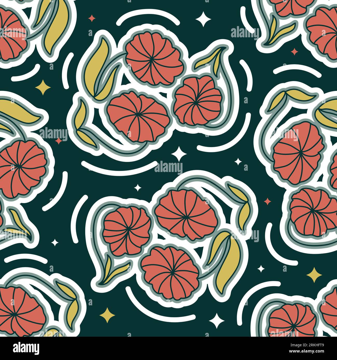 Seamless Floral Pattern in Retro 90s Style. Cute Botanical Contemporary ...