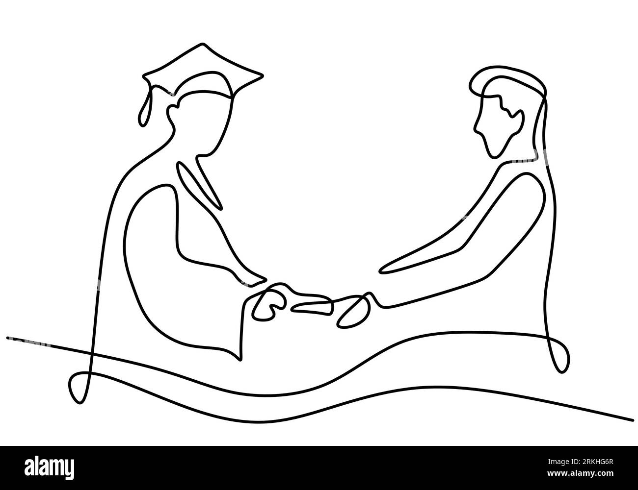 One single line drawing of a student graduate with lecturer isolated on ...