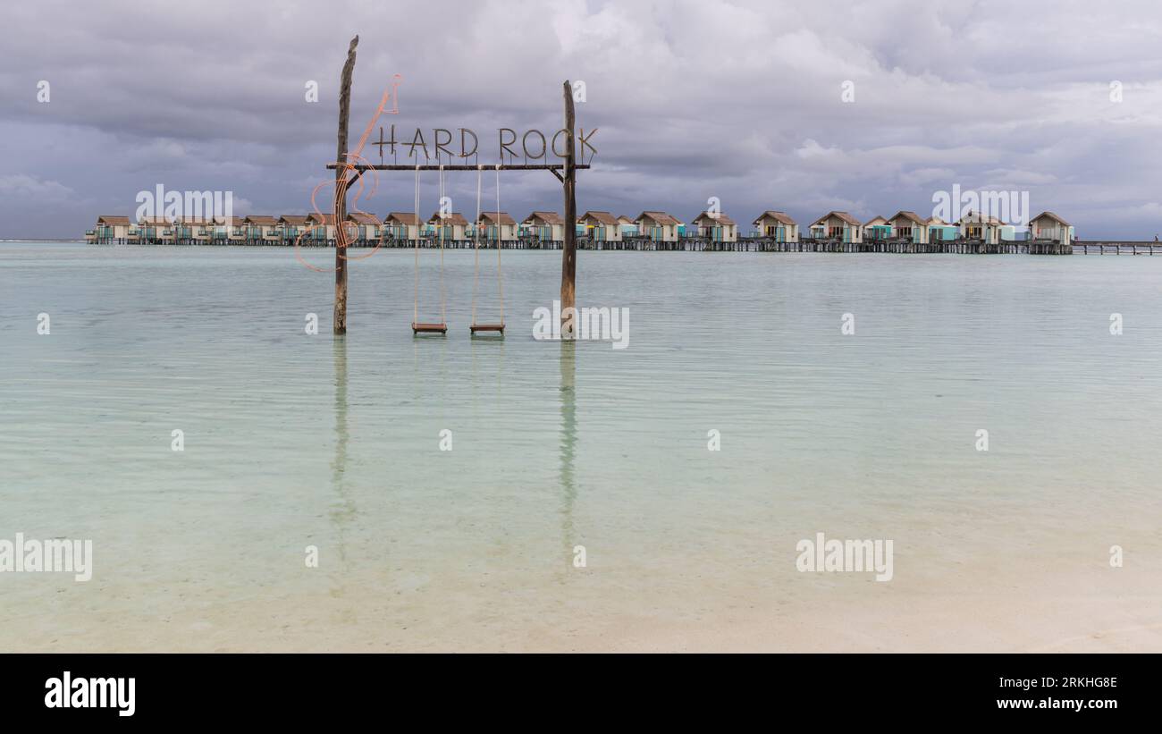 The iconic beach water swing at the Hard Rock, Maldives Stock Photo - Alamy