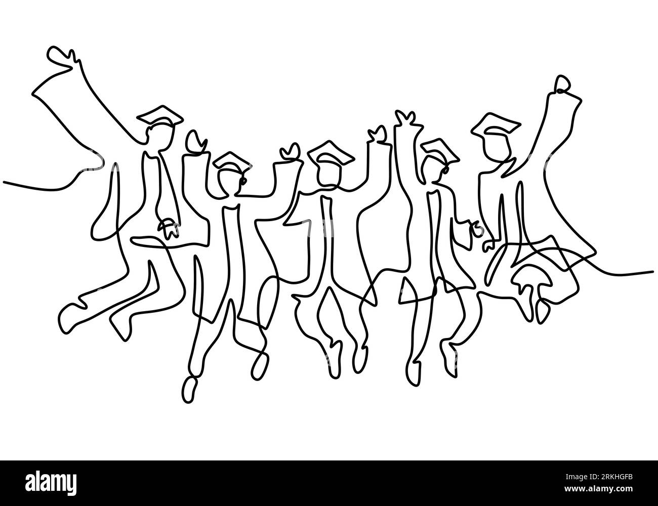 One line drawing of young happy graduate male and female college ...