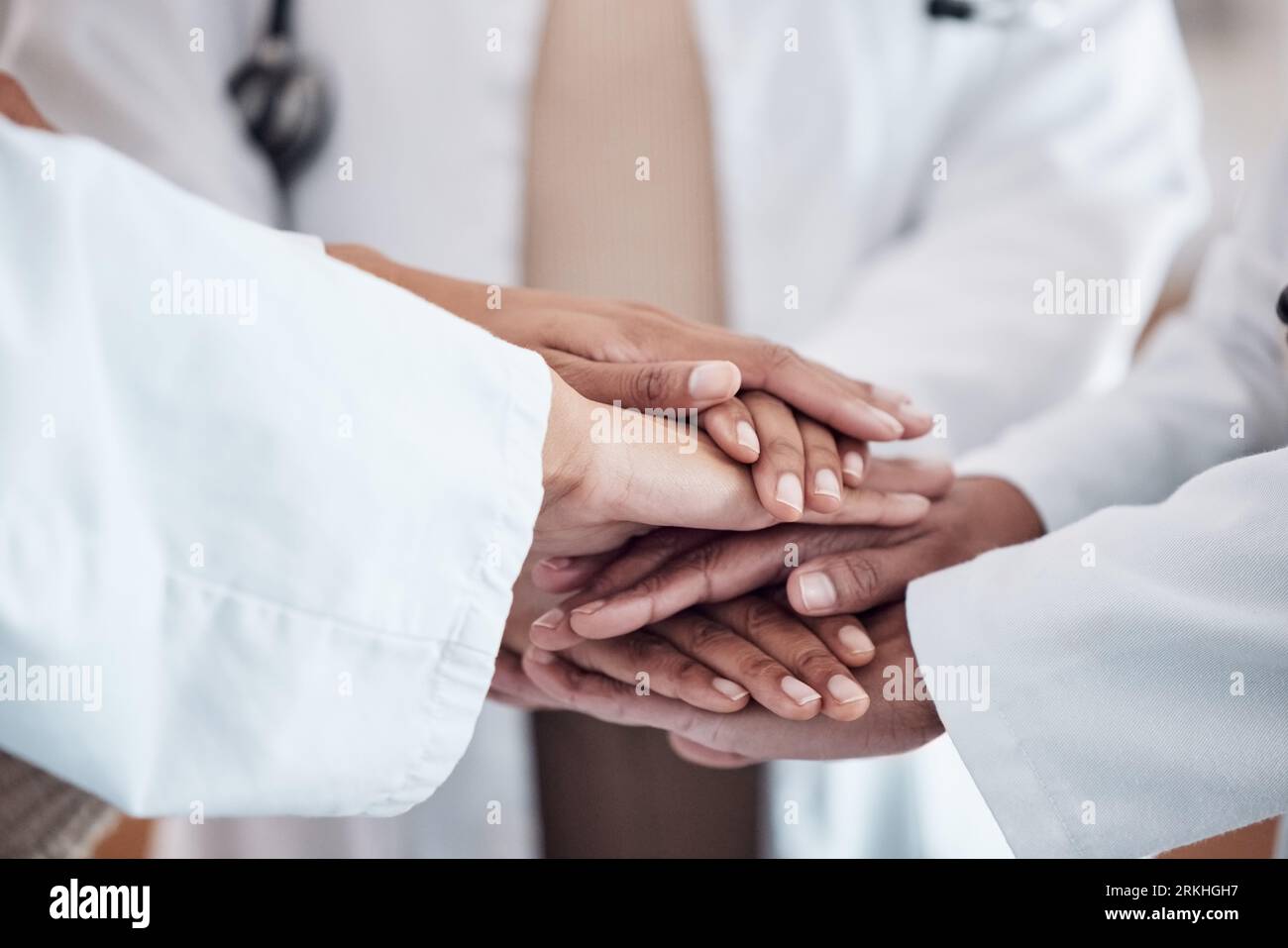 Healthcare, collaboration and hands together in circle for team, unity ...