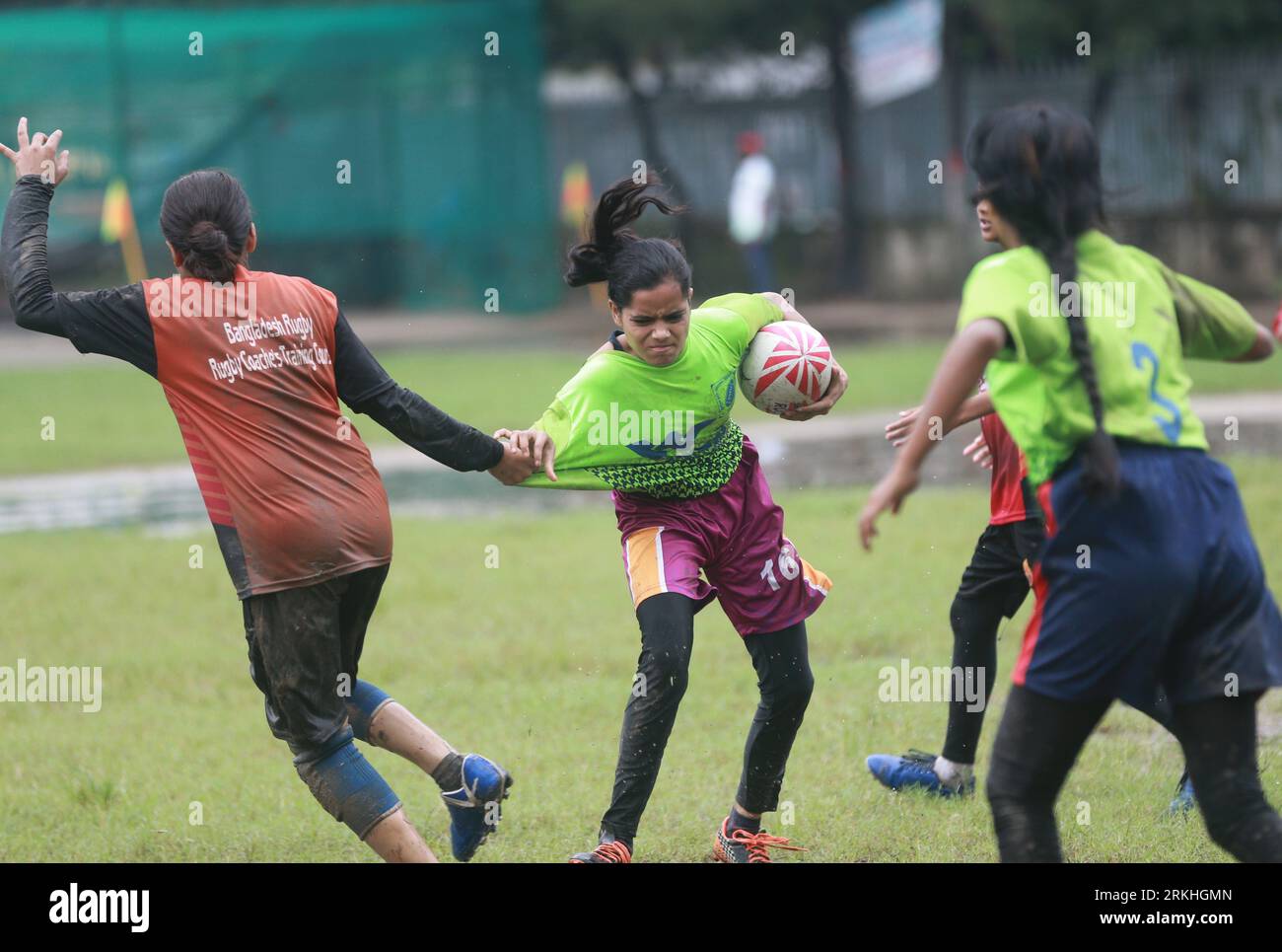 Rugby match between Flame Girls Club and Laxmibazar Rugby Club at Paltan Maydan, Dhaka ...