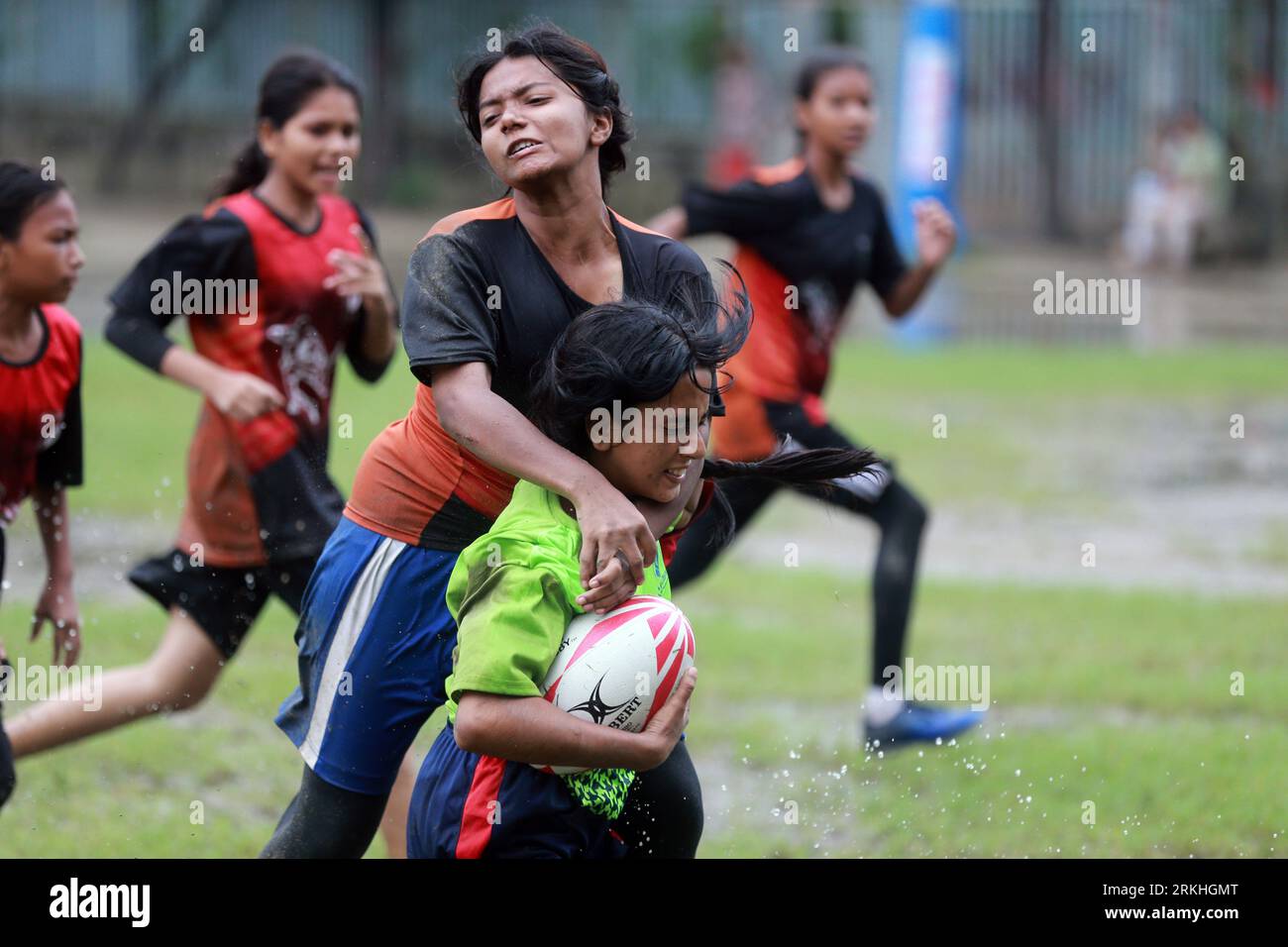 Rugby match between Flame Girls Club and Laxmibazar Rugby Club at Paltan Maydan, Dhaka ...