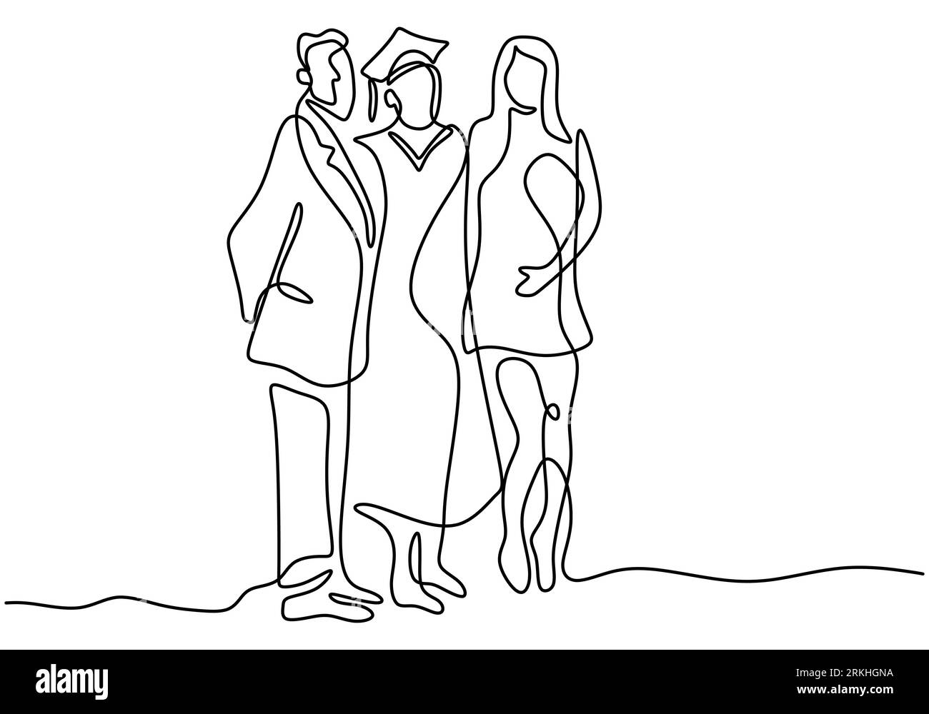 One continuous line drawing of graduation student. Happy student who is ...