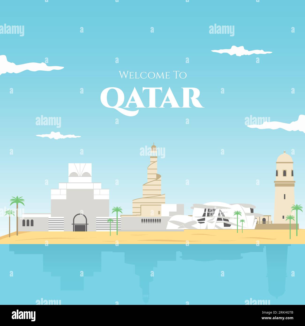 Qatar banner set with national buildings tourist attraction of the ...