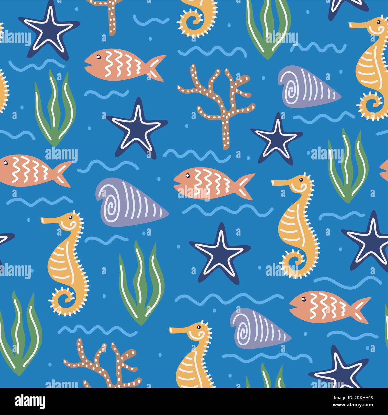 Underwater world vector illustration. Hand painted seamless pattern ...