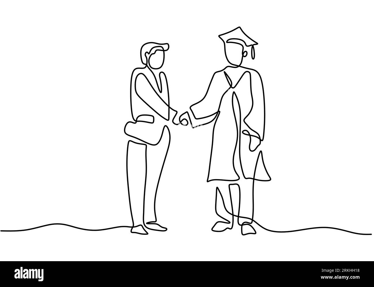 One single line drawing of a student graduate with lecturer isolated on ...