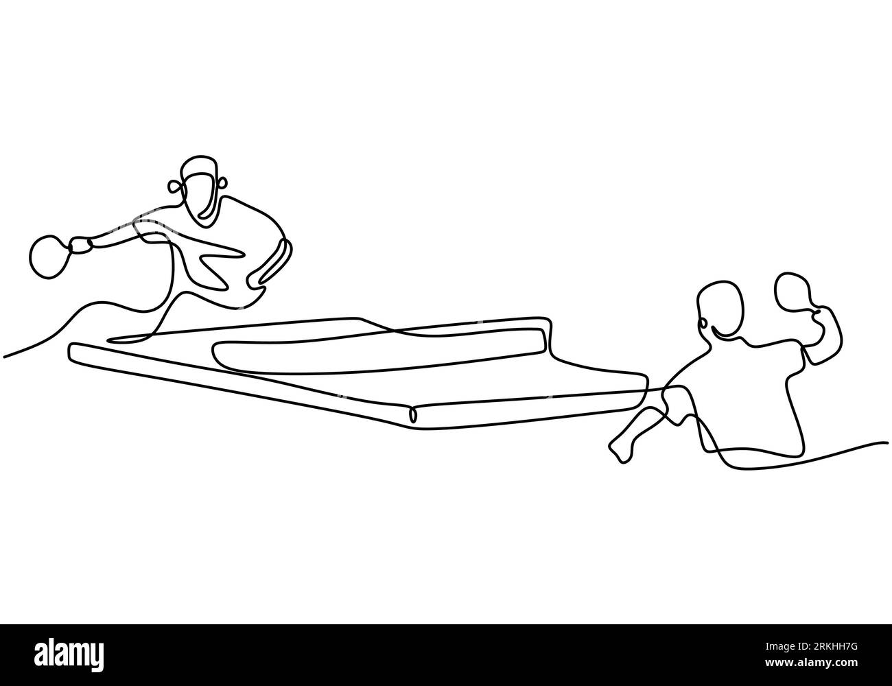 Continuous line drawing of young happy man table tennis player hit the ...
