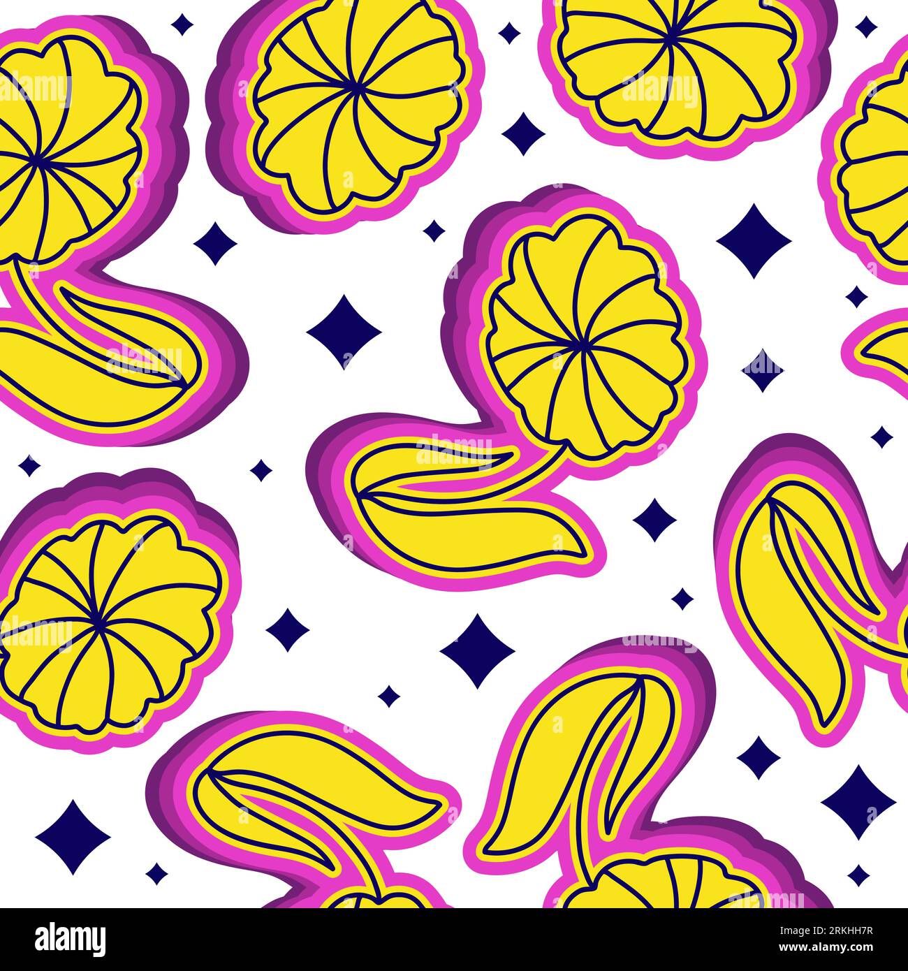 Seamless Floral Pattern in Retro 90s Style. Cute Botanical Contemporary ...