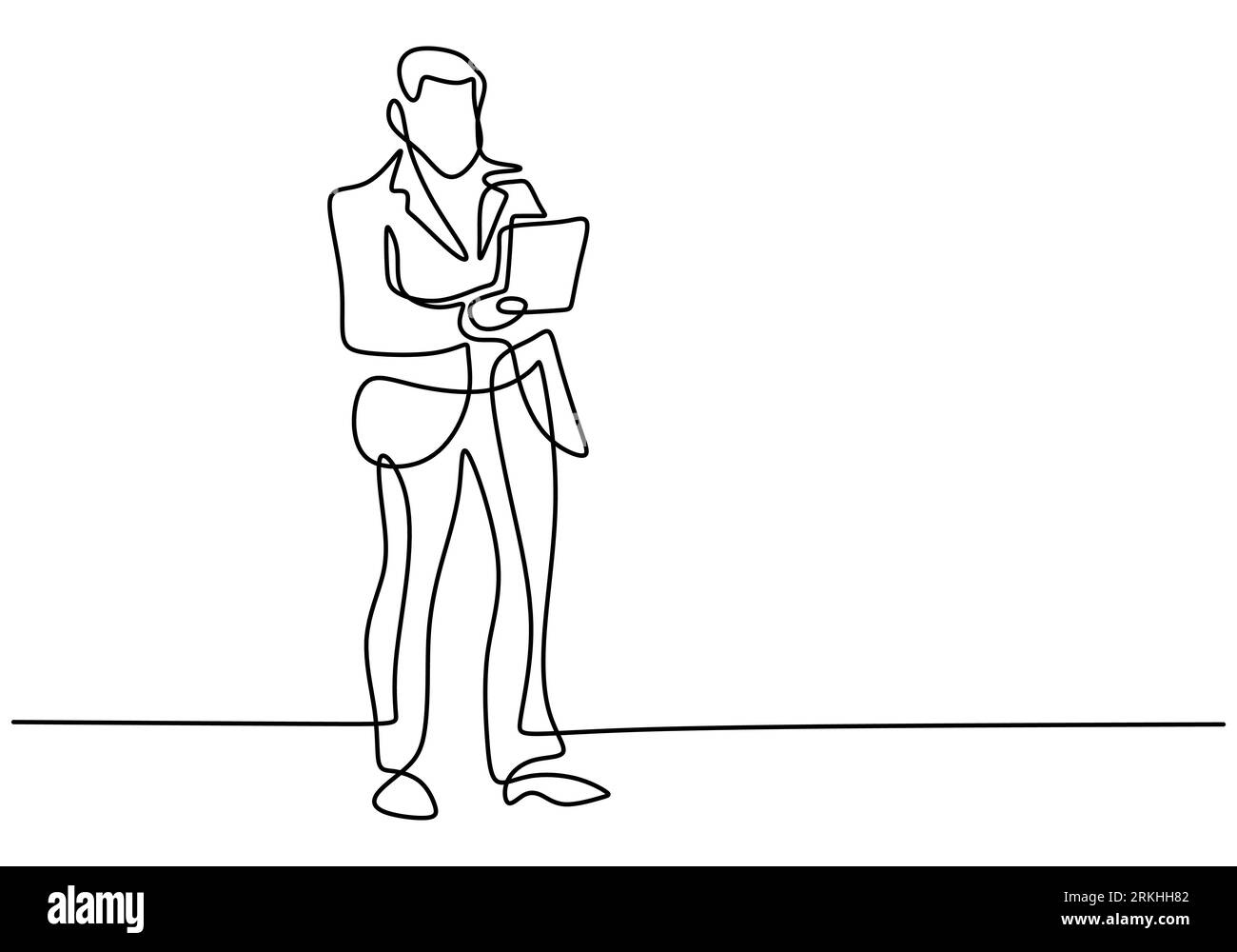 One continuous single line drawing of young businessman stand up and ...