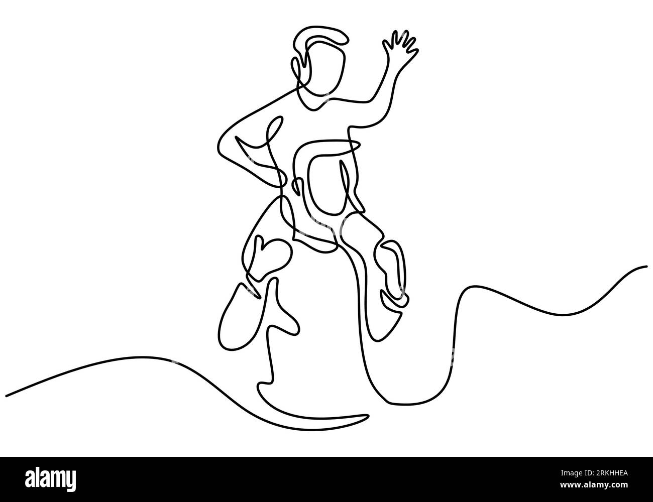 One continuous single line drawing of a daddy carries the child on the ...