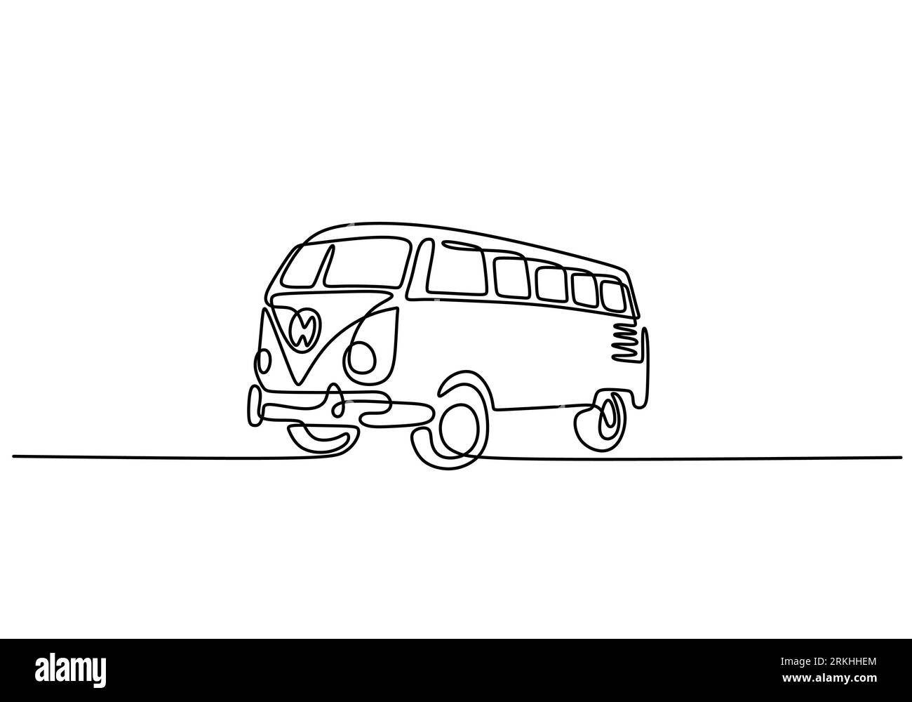 Continuous one single line drawing of vintage classical VW car. Old ...